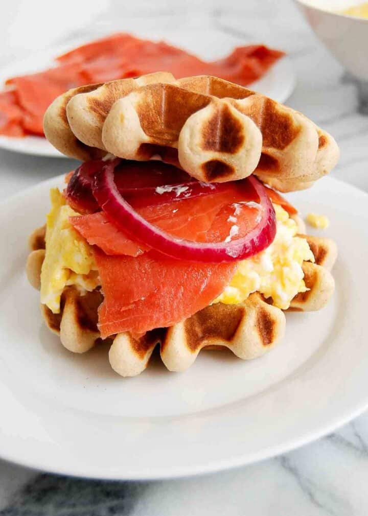 Waffle Breakfast Sandwich With Salmon, Egg And Cheese | Front Range Fed